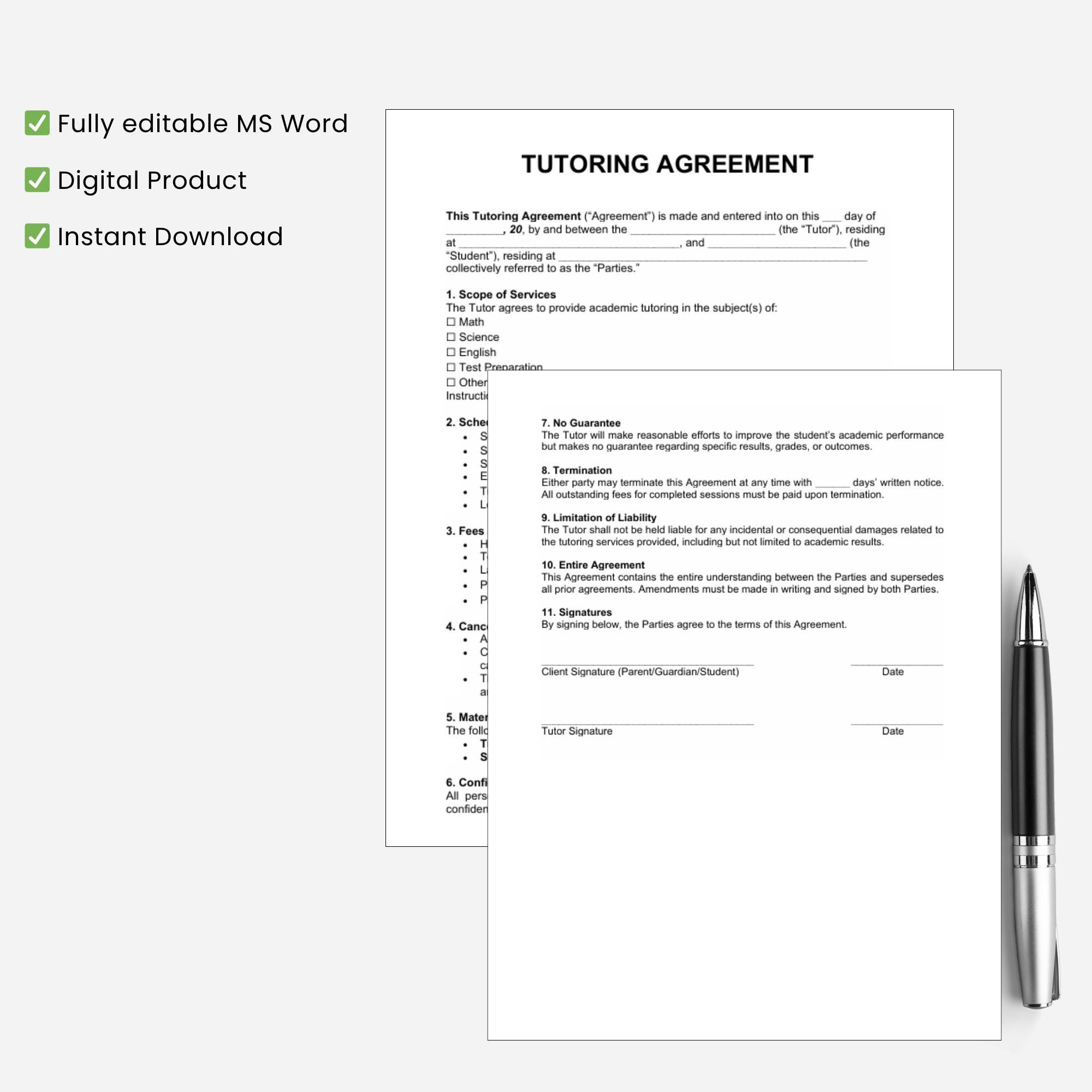 Tutoring Agreement, Tutoring Contract, Summer Tutor, Teaching Contract ...