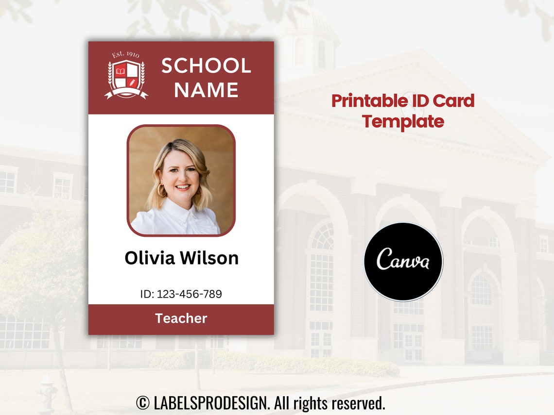 Teacher ID Card Template, Editable ID Template, Custom Teacher, Student ...