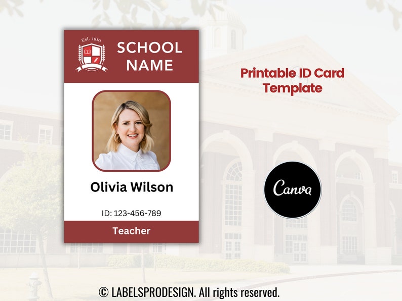 Teacher ID Card Template, Editable ID Template, Custom Teacher, Student ...
