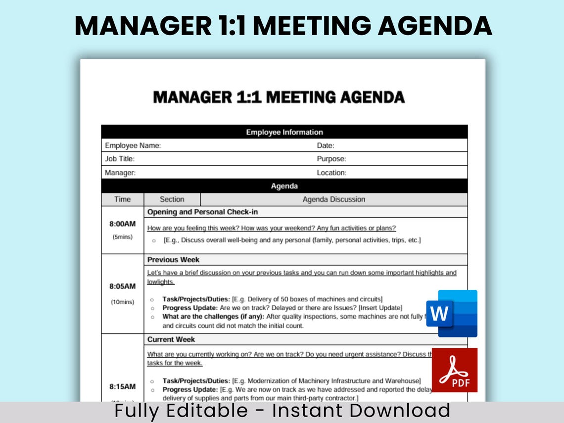 Manager 1:1 Meeting, Manager Meeting Agenda, Manager Meeting, Employee ...