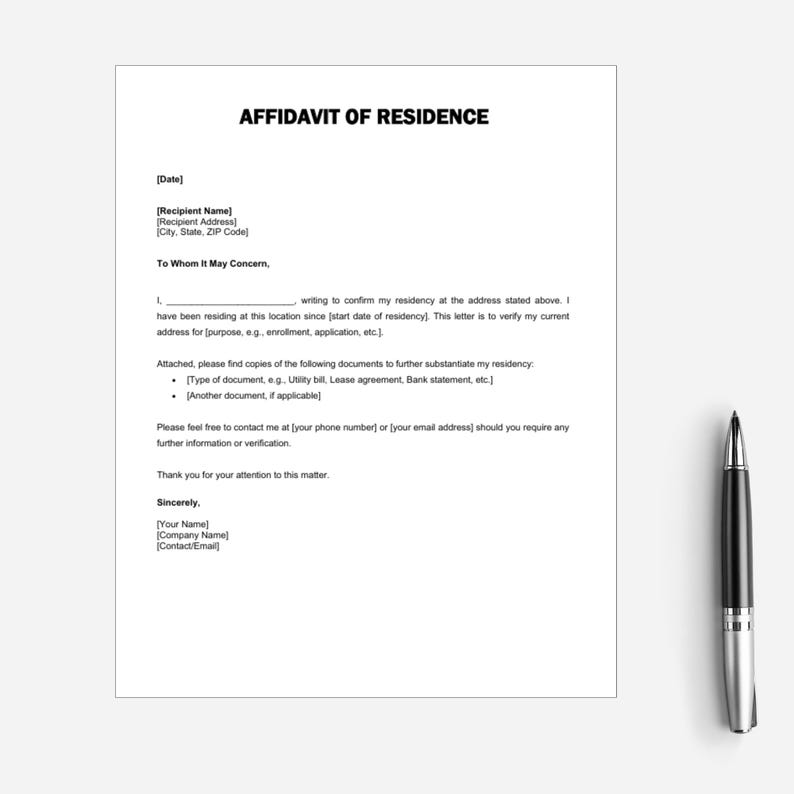 Proof of Residency, Affidavit, Notary Form, Proof Letter, Verification ...