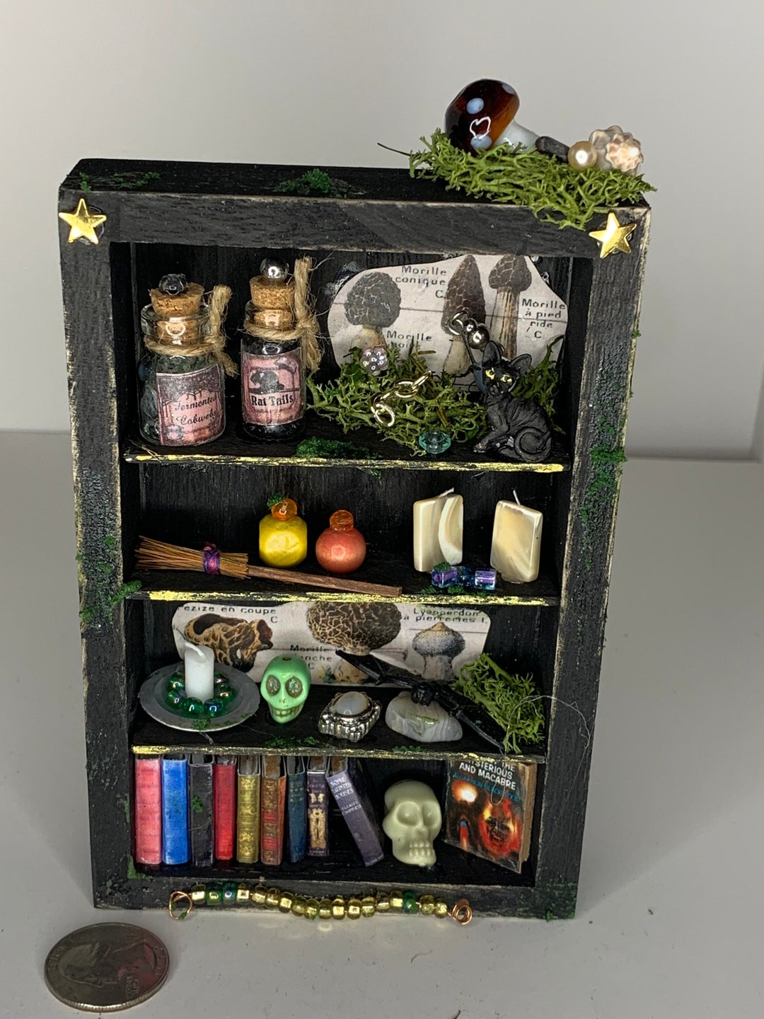 Magical Mini Bookcase With Black Cat, Spell Books, Vintage Jewelry, and ...