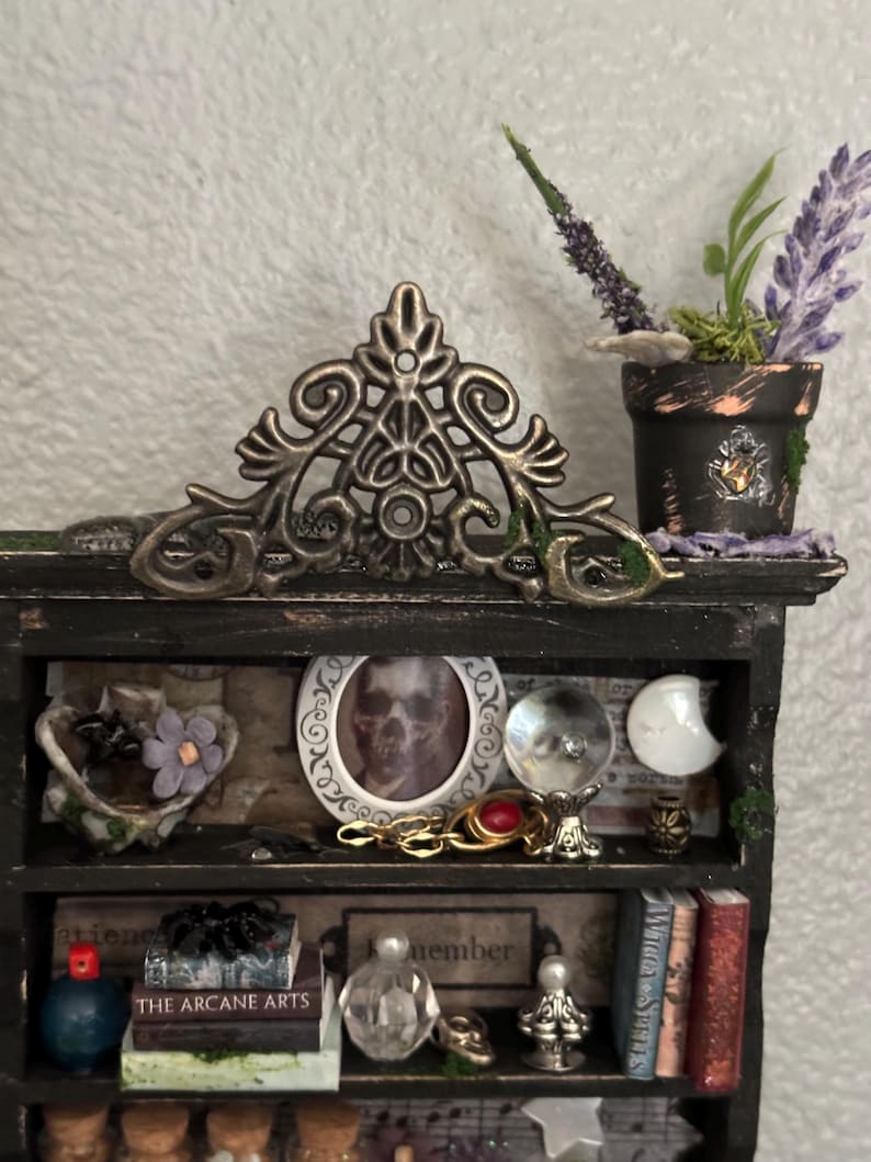 Spooky Miniature Bookshelf With Vintage Jewelry Tiny Halloween Decor - Etsy