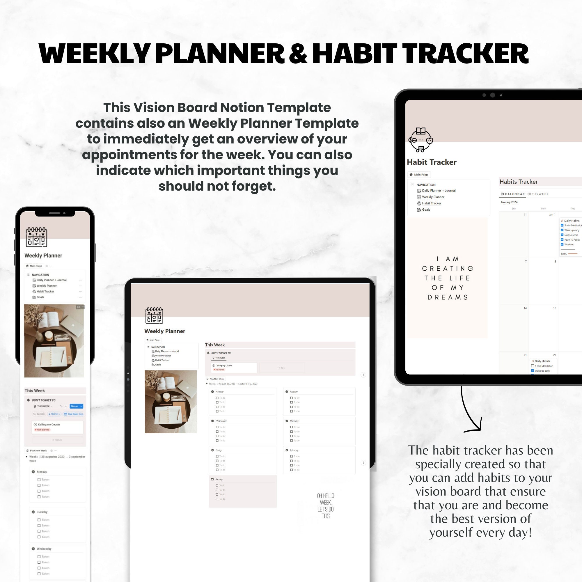Notion Template Vision Board Aesthetic Goal Planner Daily Planner ...