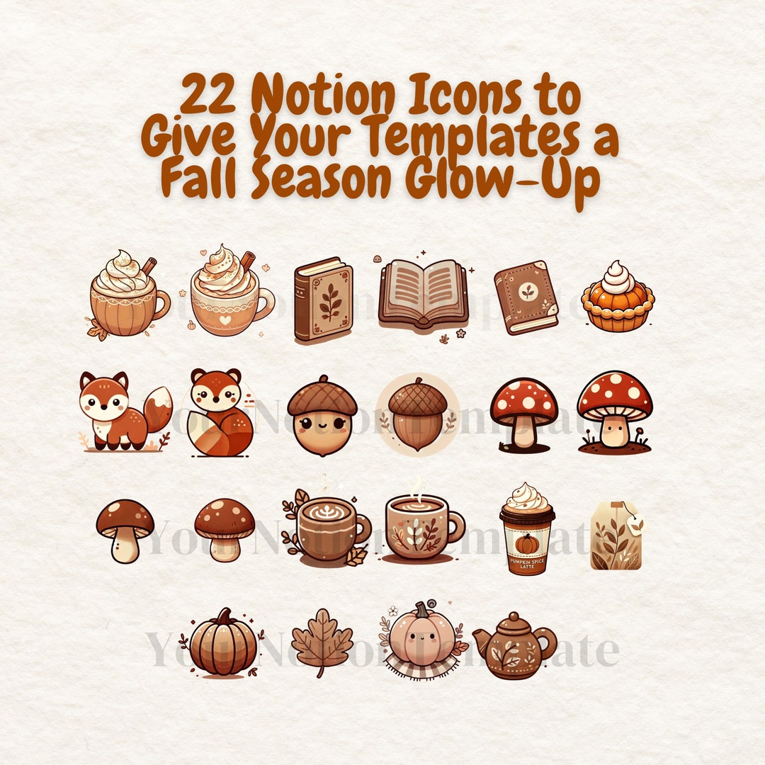 Autumn/fall Notion Icons for Notion Templates | Pumpkin Spice Theme ...