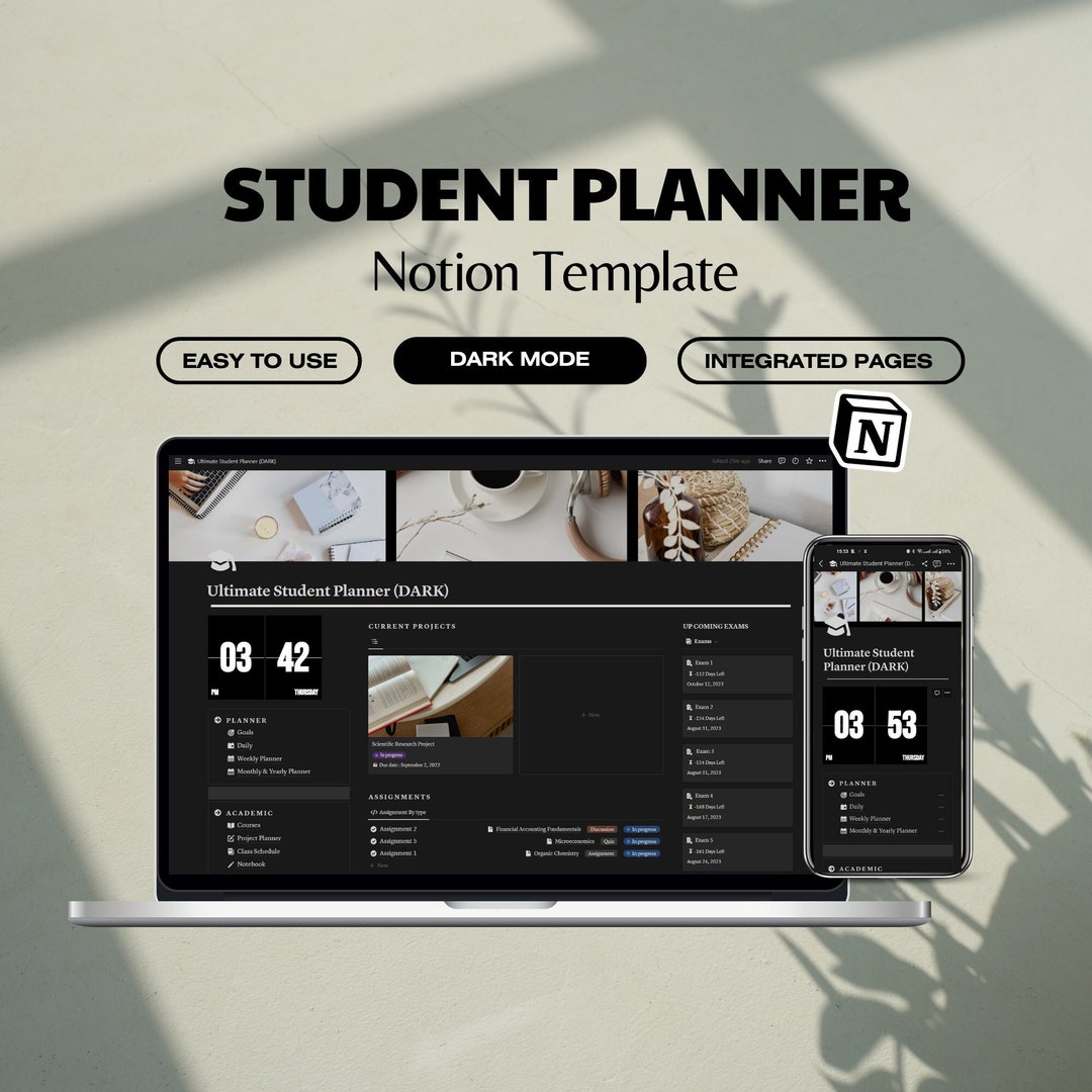 Ultimate Student Planner Notion Template Dark Mode Notion Life Planner ...