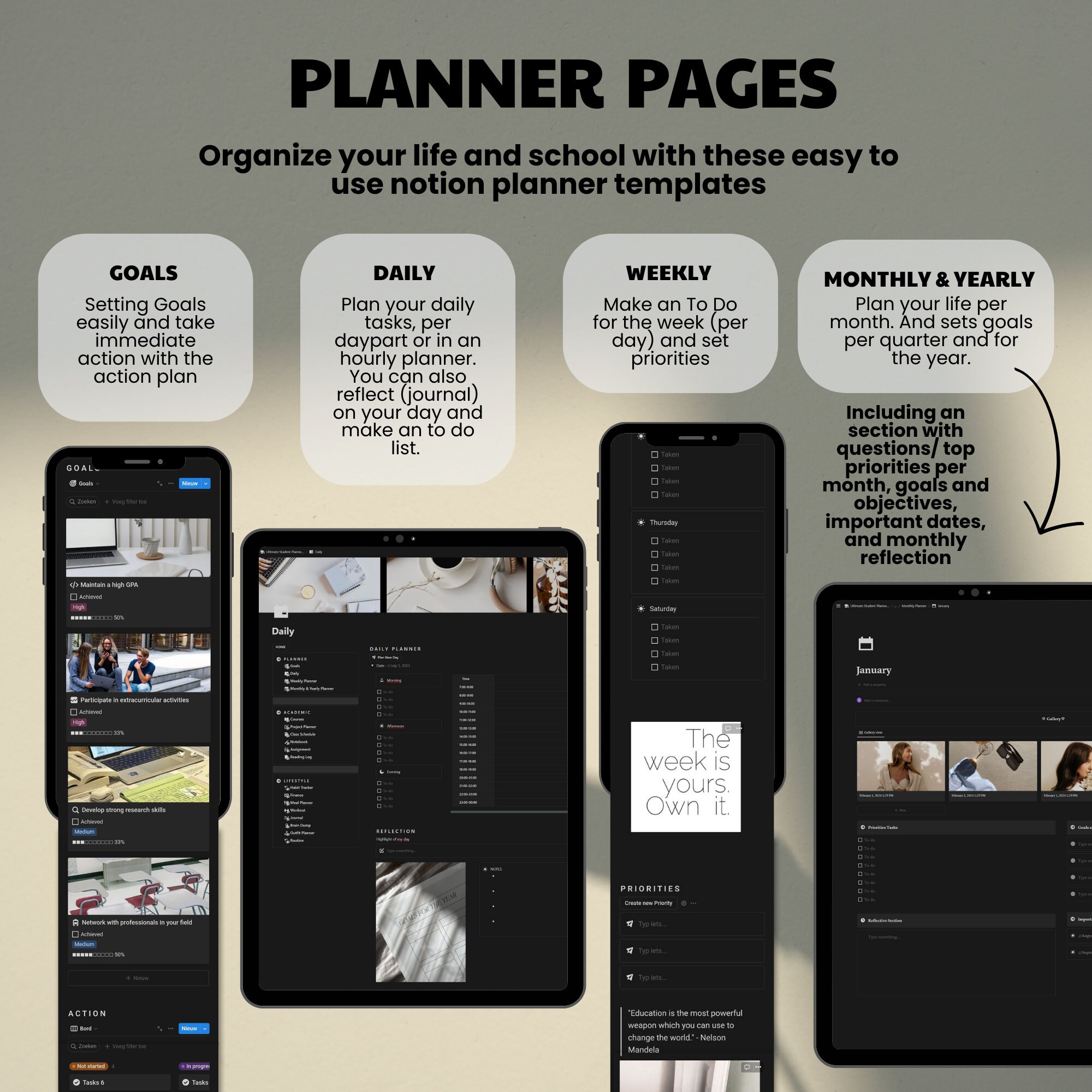 Ultimate Student Planner Notion Template Dark Mode Notion Life Planner ...