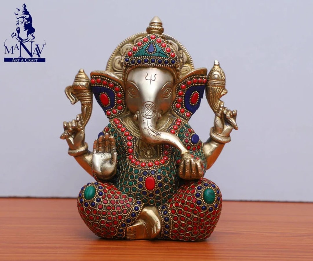 Brass Ganesha Statue - 21 CM Ganesh Statue in Brass, Ganesh Figurine ...