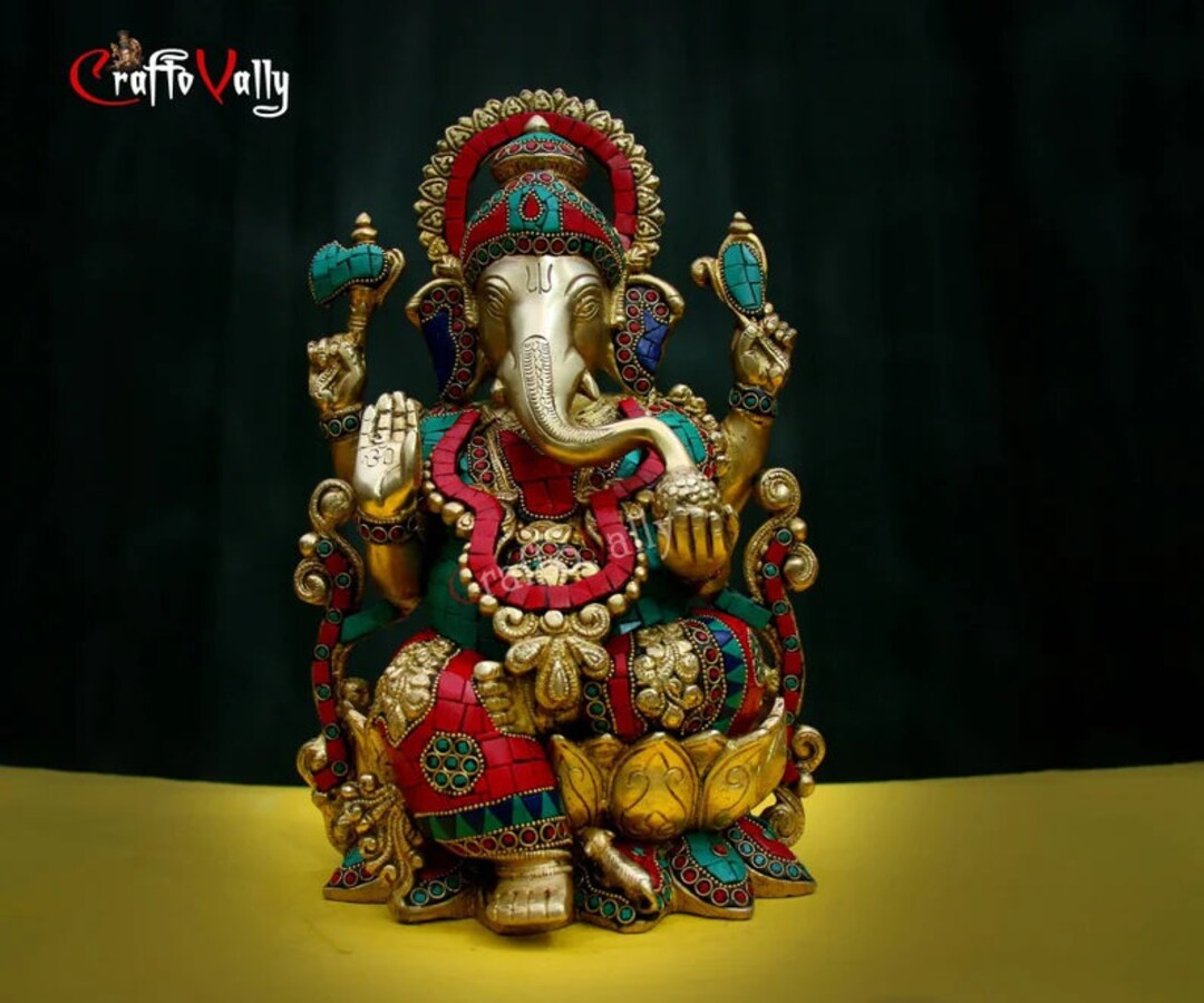 Brass Ganesha Statue, 32 CM Ganesha Idol, Lord Ganesha Statue for Home ...