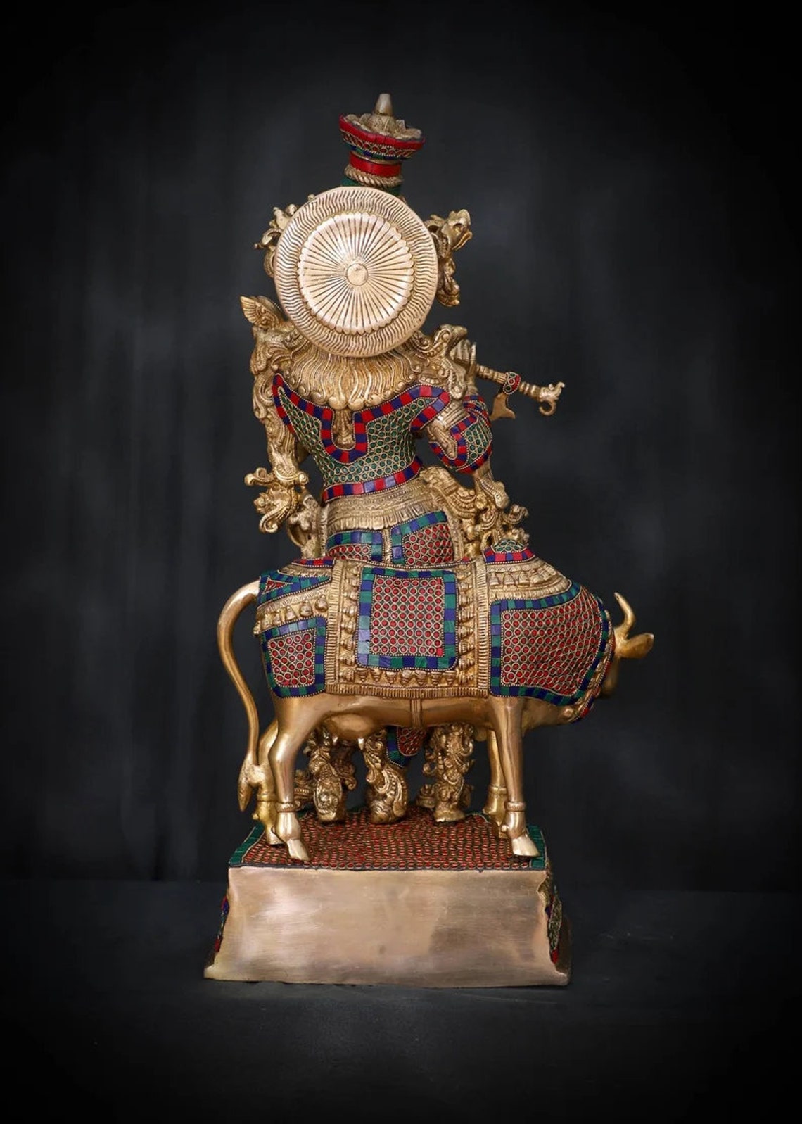 Brass Cow Krishna, 67 CM Krishna Statue, Big Size Cow Krishna, Krishna ...