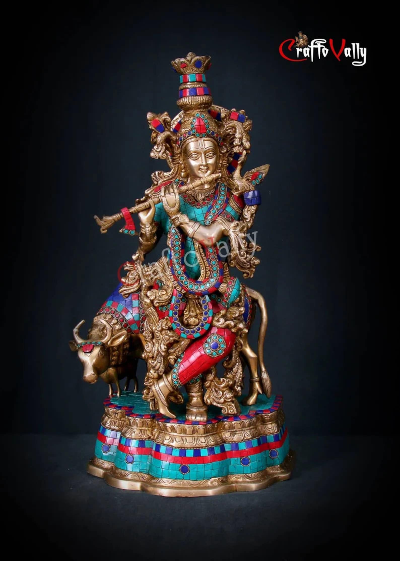 Krishna Statue With Cow 55 CM Statue, Big Size Cow Krishna,banke Bihari ...