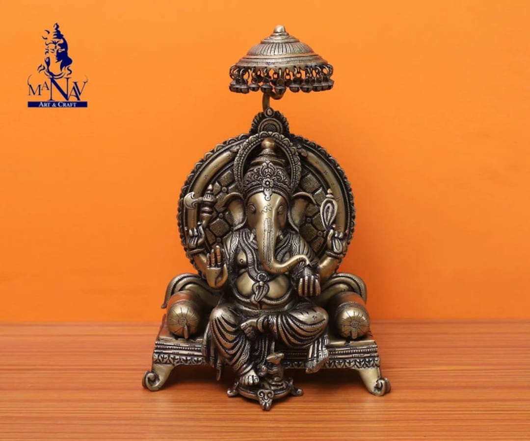 Raja Ganesha Statue- 46 CM Ganesh Statue in Fine Brass, Ganesh Figurine ...