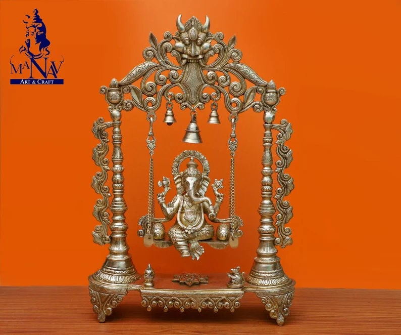 Ganesha Statue, 65 CM Large Size Swing Ganesha Idol on Jhula, Brass ...
