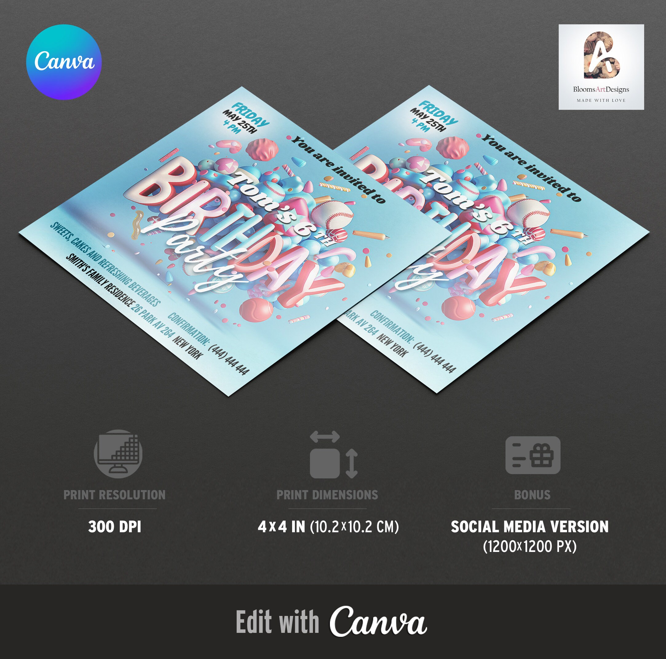 EDITABLE Canva Birthday Party Invitation, Children's Birthday, Kid's ...