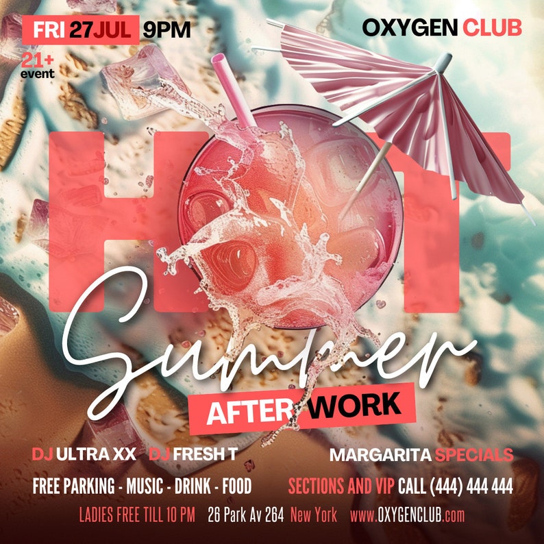 EDITABLE Canva Flyer, Club Flyer, After Work Party, Summer, Margarita ...