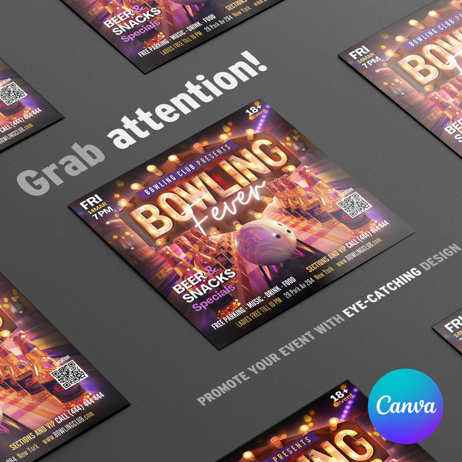 EDITABLE Canva Bowling Night Flyer, Club Flyer, Bowling Club ...