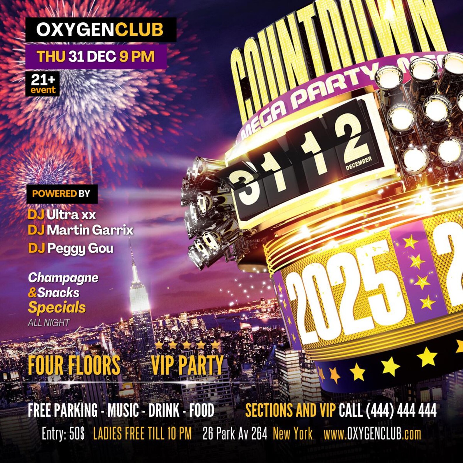 EDITABLE Canva Flyer, Club, New Year 2025 VIP Party, New Year's Eve ...