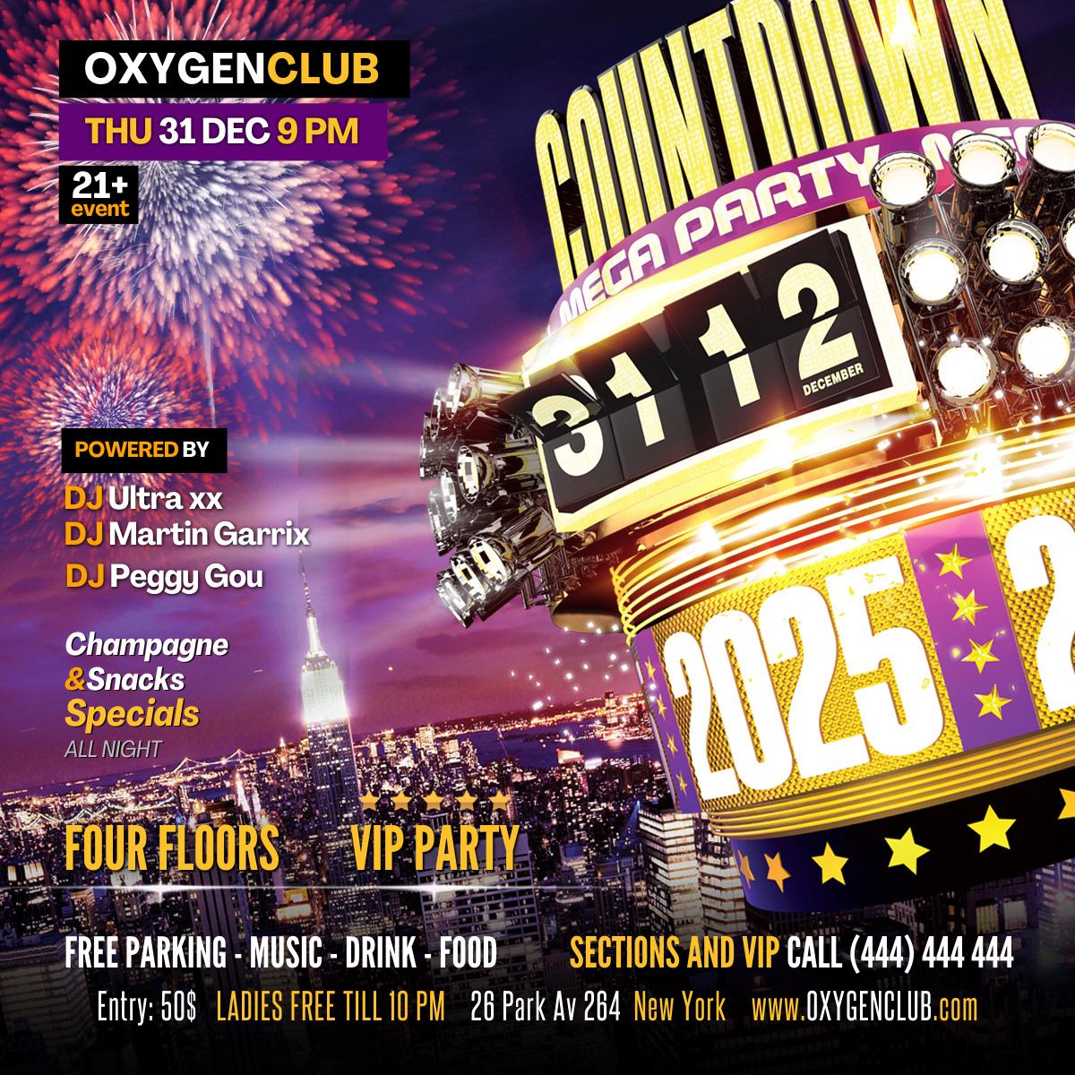 EDITABLE Canva Flyer, Club, New Year 2025 VIP Party, New Year's Eve ...