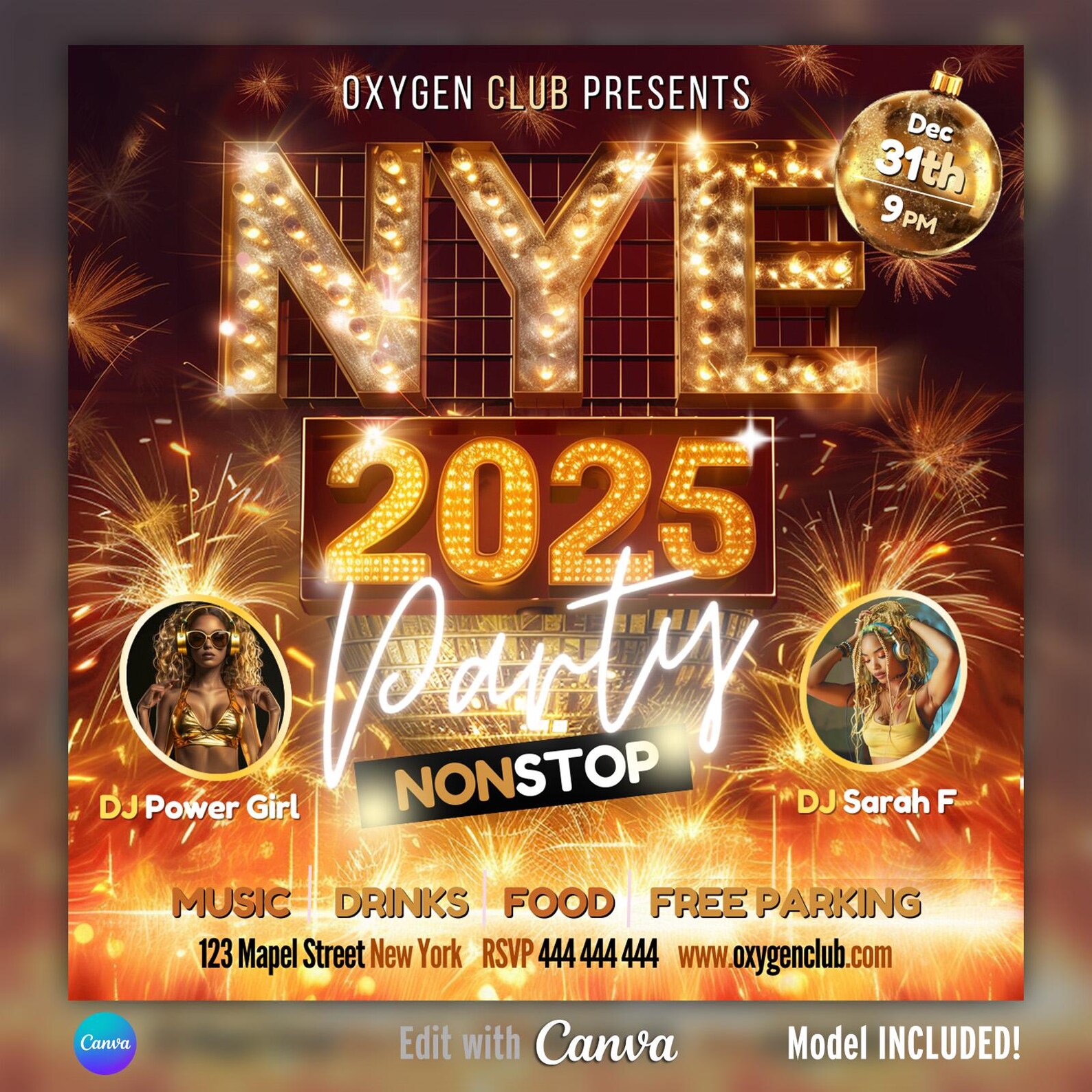 EDITABLE Canva Flyer, Club Flyer, New Year Party, New Year's Eve, Event ...