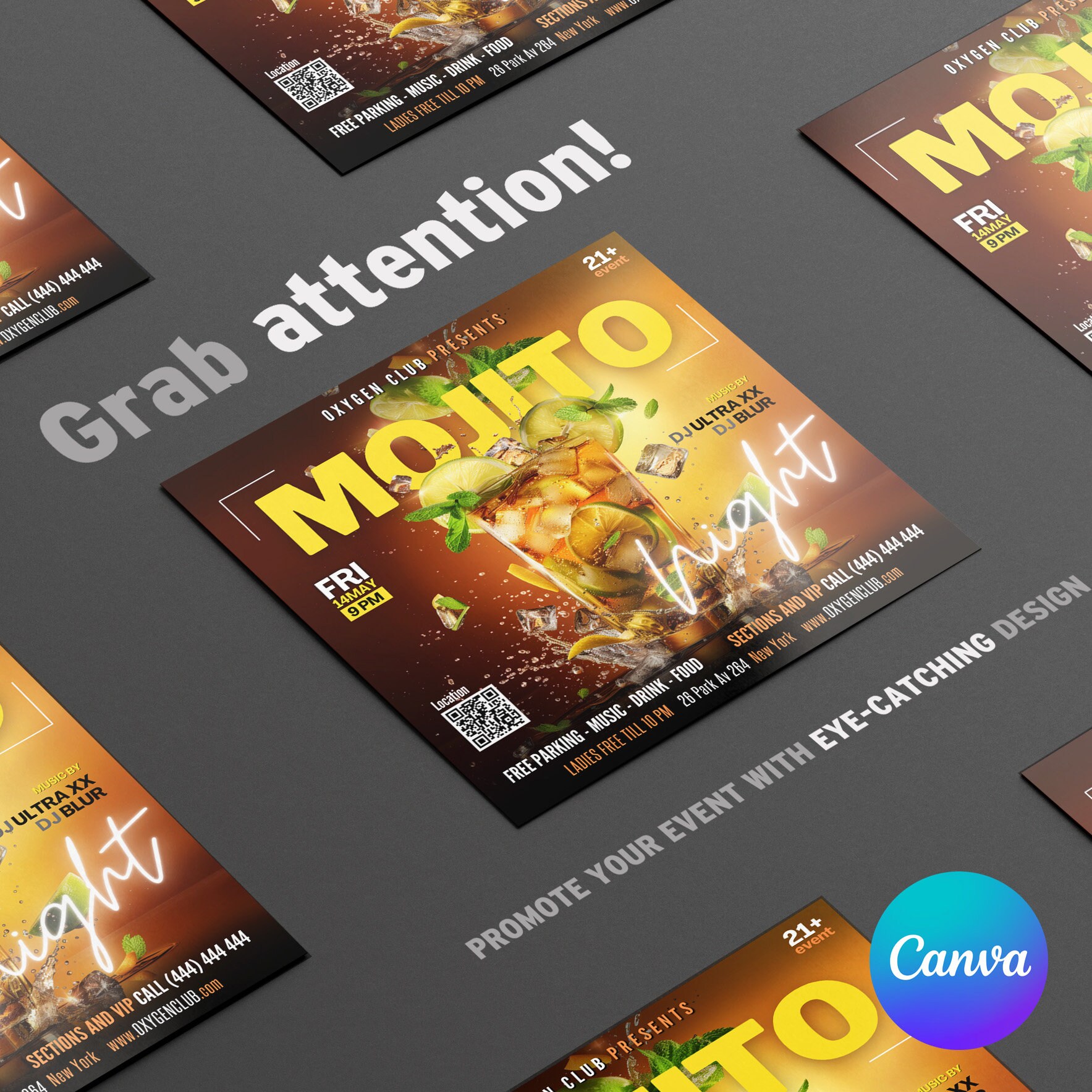 EDITABLE Canva Flyer, Night Club Flyer, Mojito Night Flyer, Cocktail, Adult Dance Event, DJ ...
