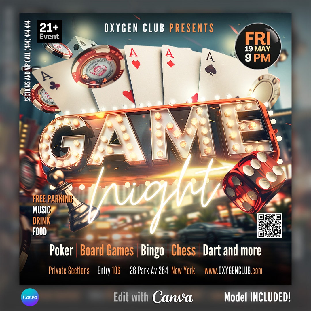 EDITABLE Canva Game Night Flyer, Club Flyer, Night Club, Adult Event ...