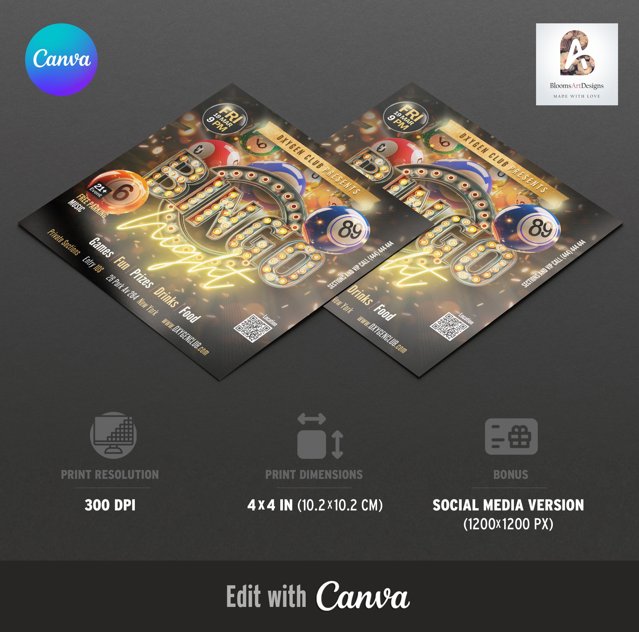 EDITABLE Canva Bingo Night Flyer, Club Flyer, Night Club, Adult Event ...