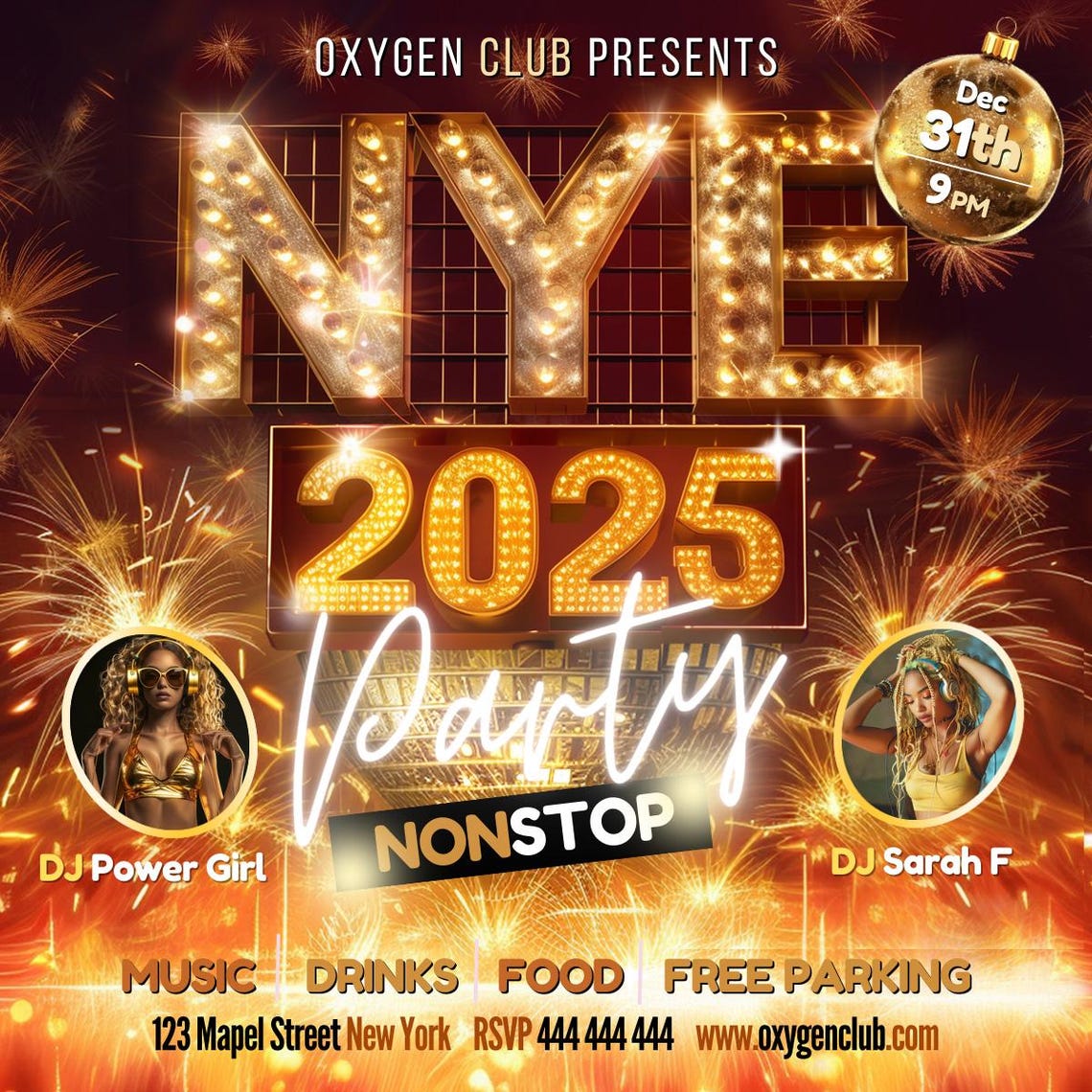 EDITABLE Canva Flyer, Club Flyer, New Year Party, New Year's Eve, Event ...