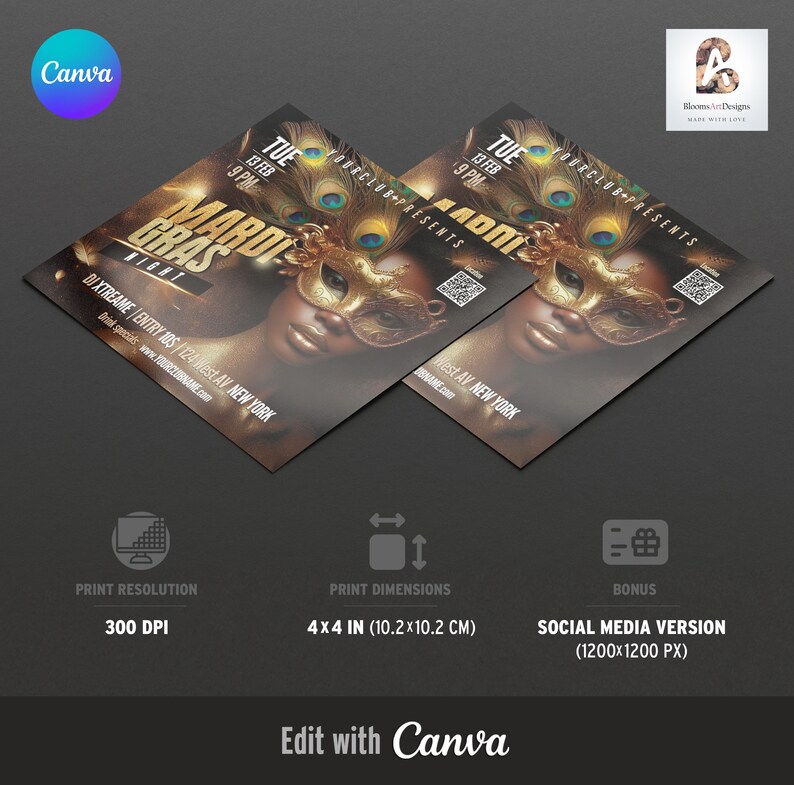 EDITABLE Canva Flyer, Mardi Gras Invitation, Mardi Gras Flyer ...