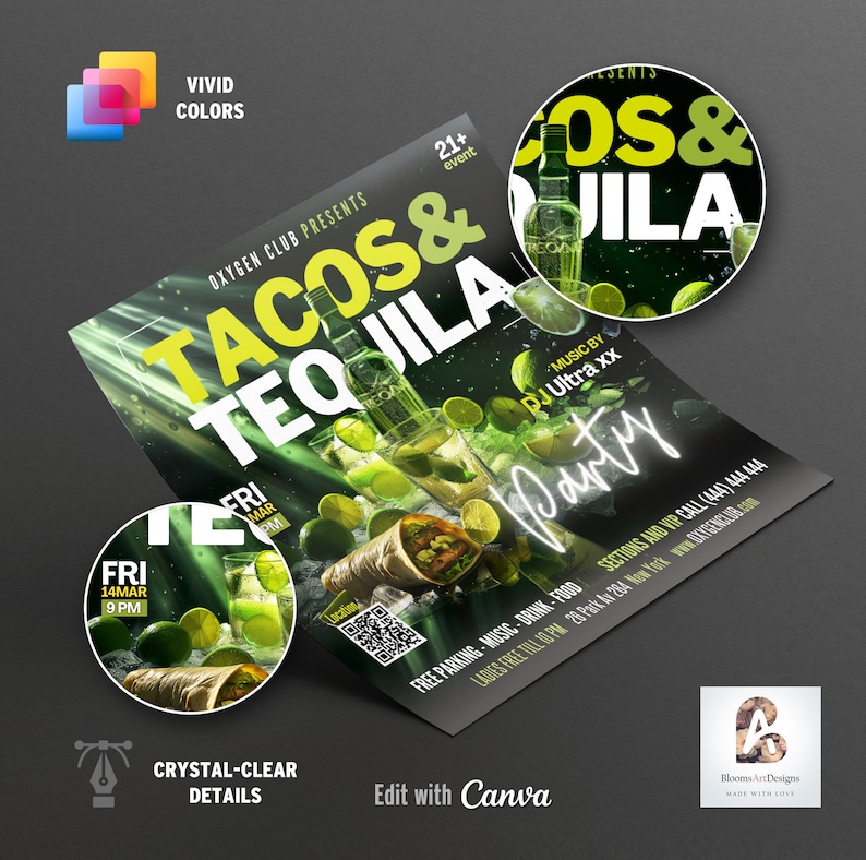 EDITABLE Canva Flyer, Night Club Flyer, Tequila Party Flyer, Tacos ...