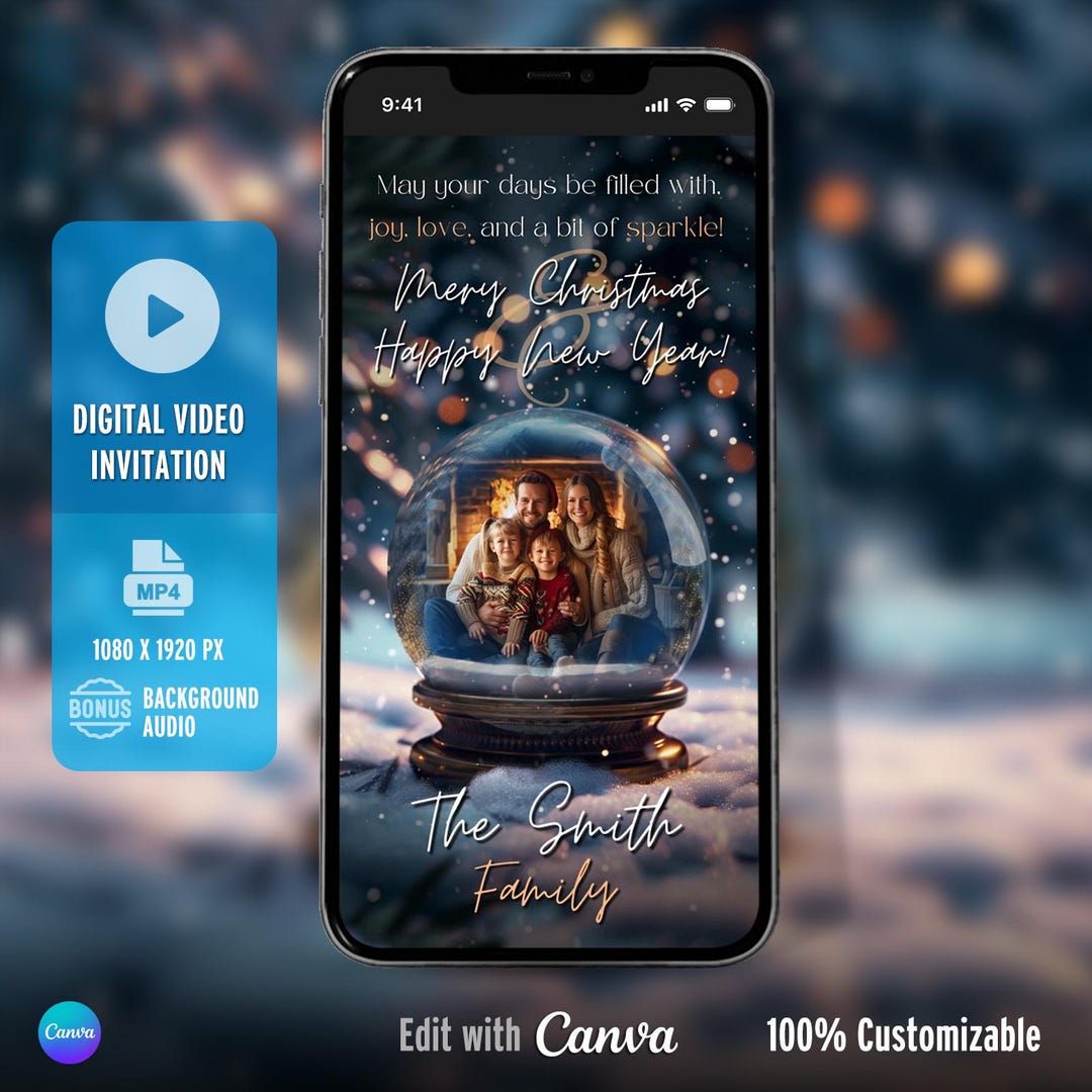EDITABLE Digital Canva Video Christmas Card, Christmas Family ...