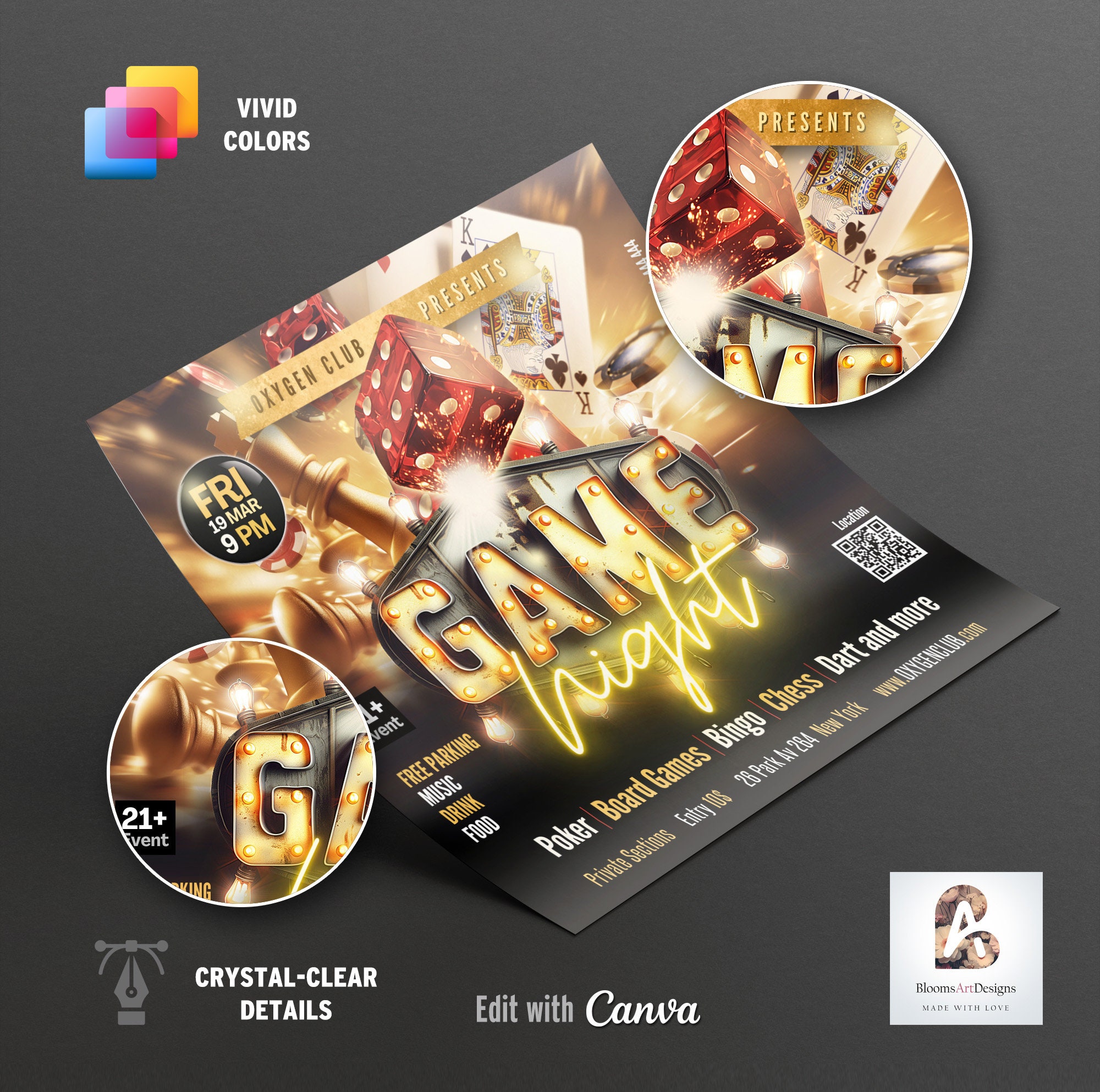 EDITABLE Canva Game Night Flyer, Club Flyer, Night Club, Adult Event ...