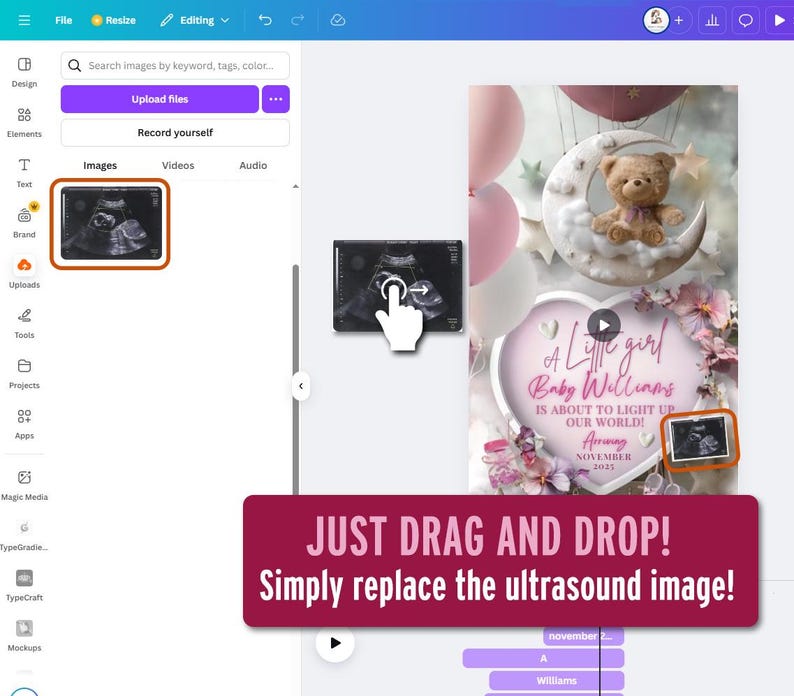Baby Girl Pregnancy Announcement Video Template, EDITABLE in Canva ...