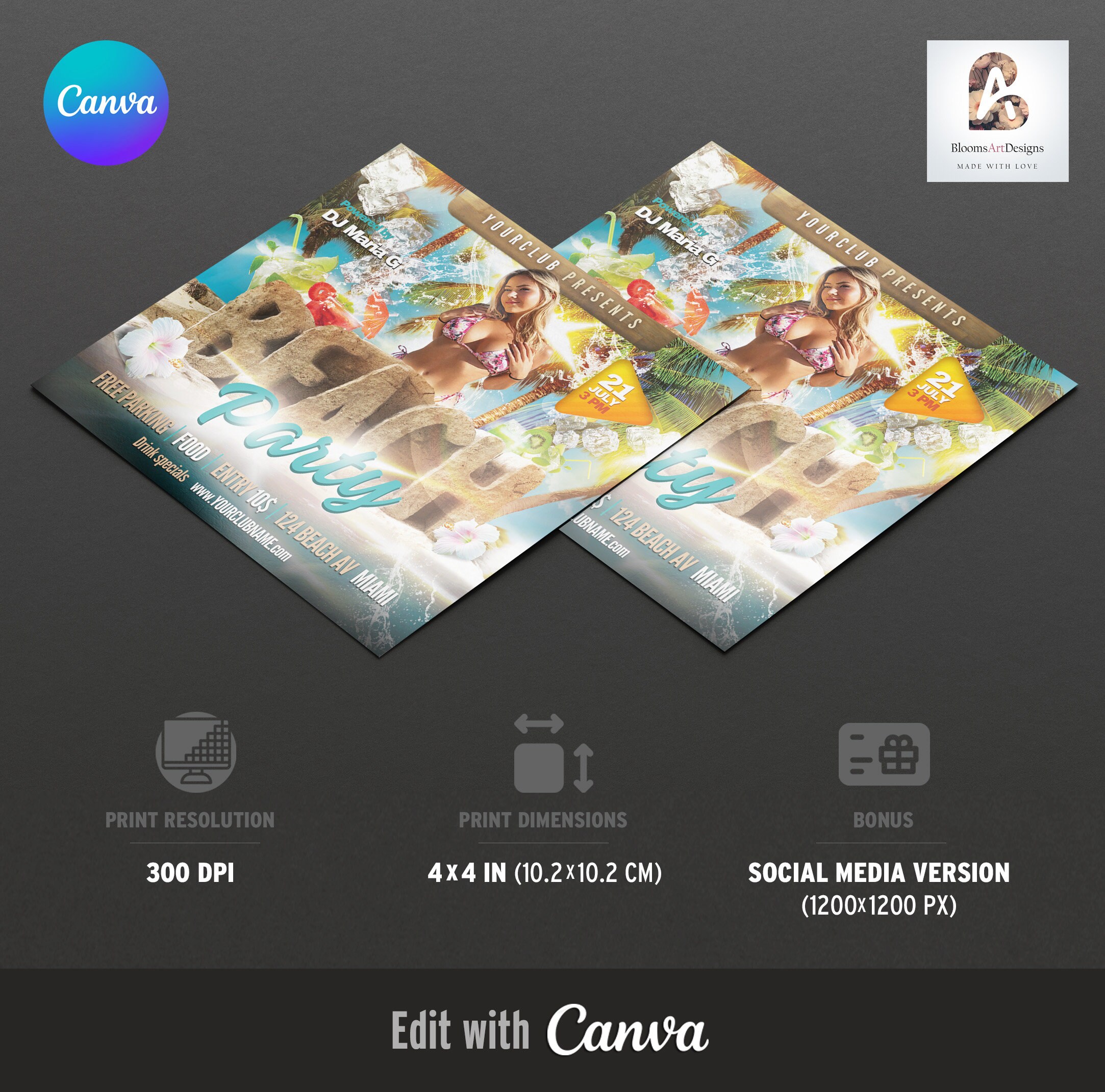 EDITABLE Canva Flyer, Club Flyer, Beach Party, R&B Music, Outdoor Even ...