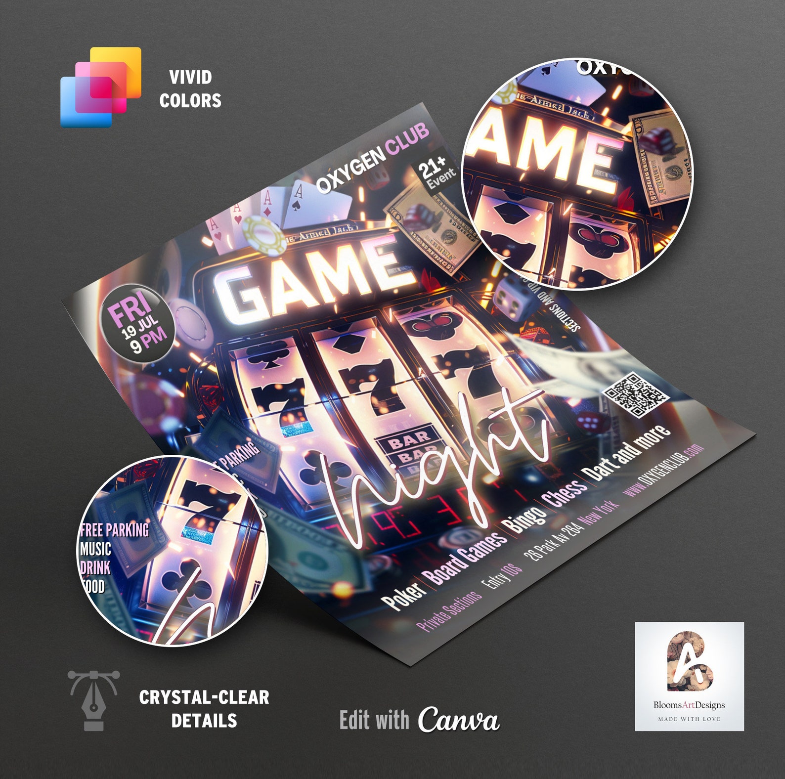 EDITABLE Canva Game Night Flyer, Club Flyer, Night Club, Adult Event ...