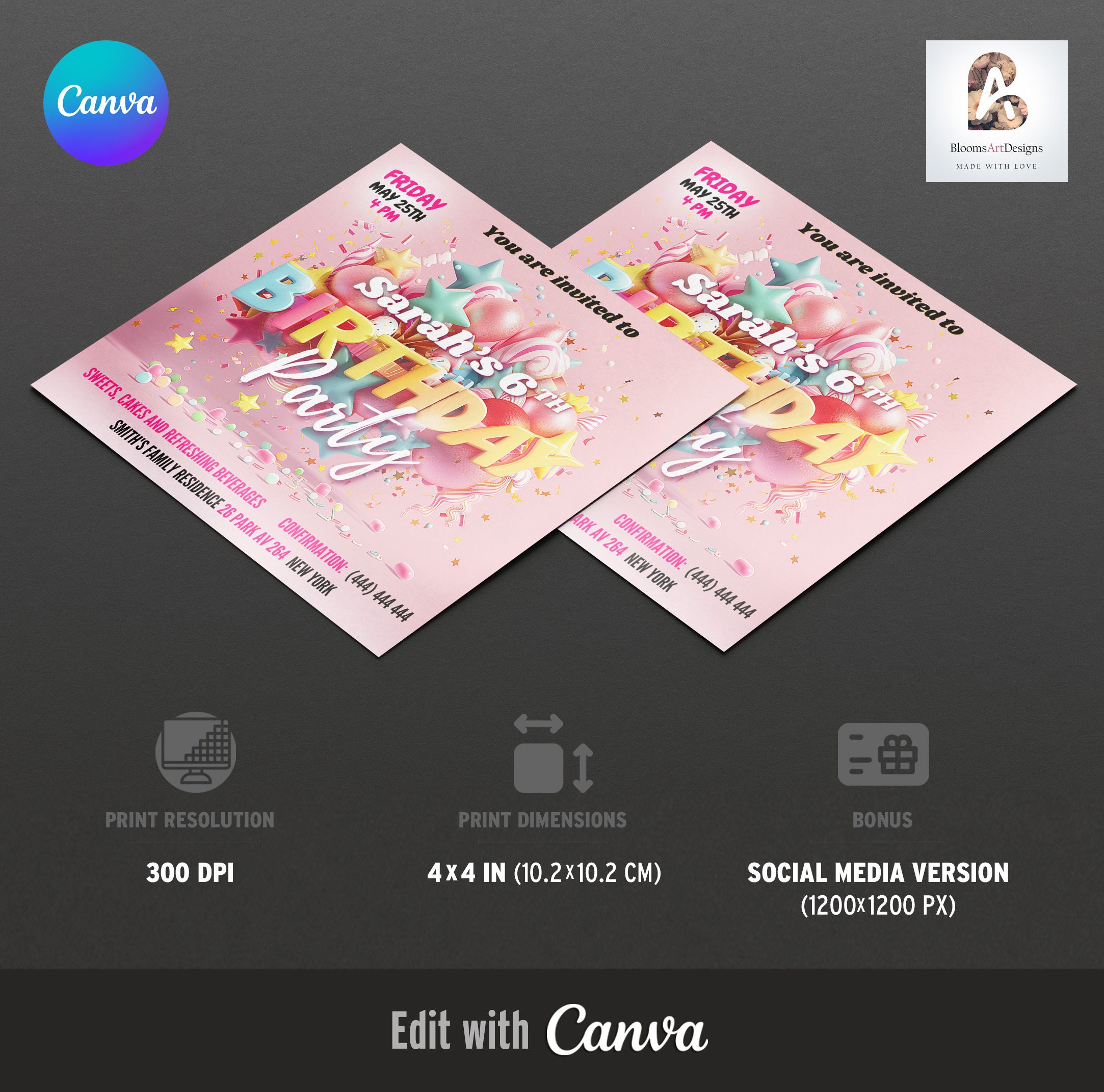 EDITABLE Canva Birthday Party Invitation, Children's Birthday, Kid's ...