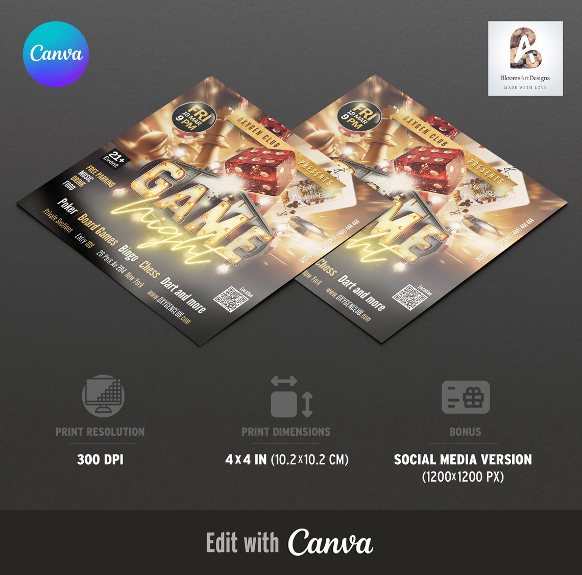 EDITABLE Canva Game Night Flyer, Club Flyer, Night Club, Adult Event ...