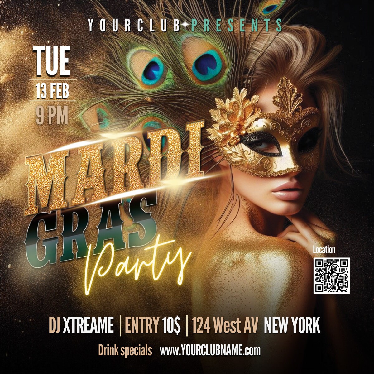 EDITABLE Canva Flyer, Mardi Gras Invitation, Mardi Gras Flyer ...