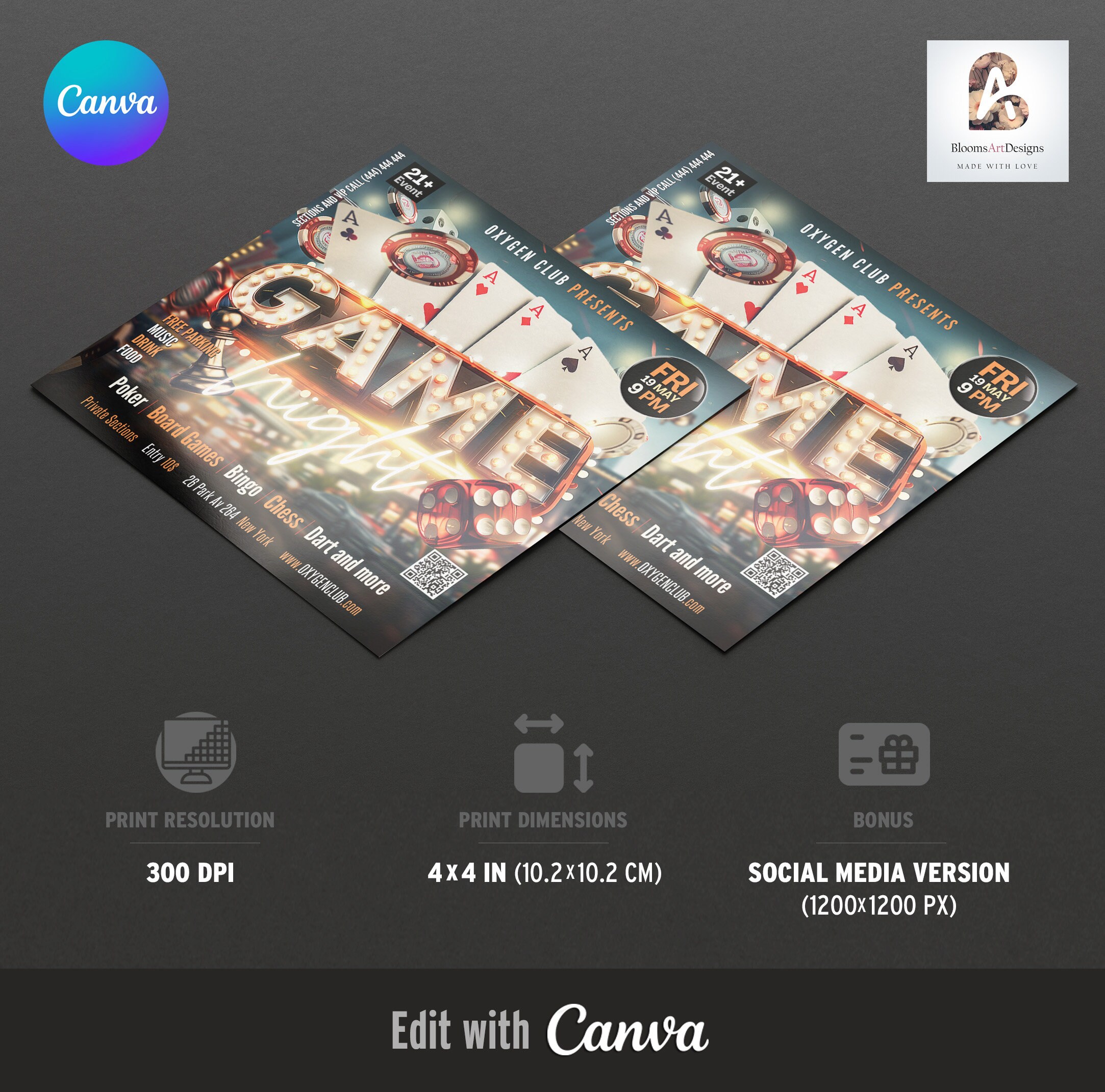EDITABLE Canva Game Night Flyer, Club Flyer, Night Club, Adult Event ...