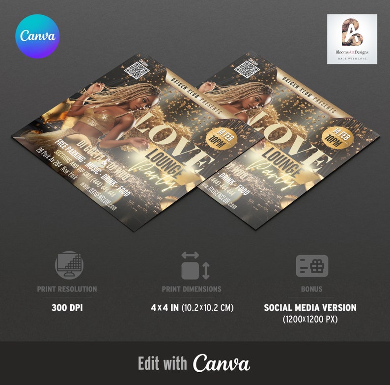 EDITABLE Canva Love Party Flyer, DIY Template, Night Club Event, Love ...