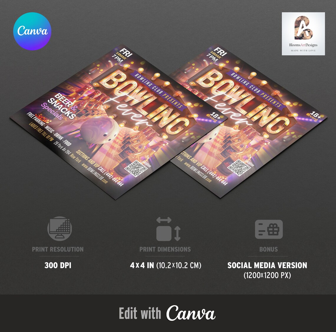EDITABLE Canva Bowling Night Flyer, Club Flyer, Bowling Club ...