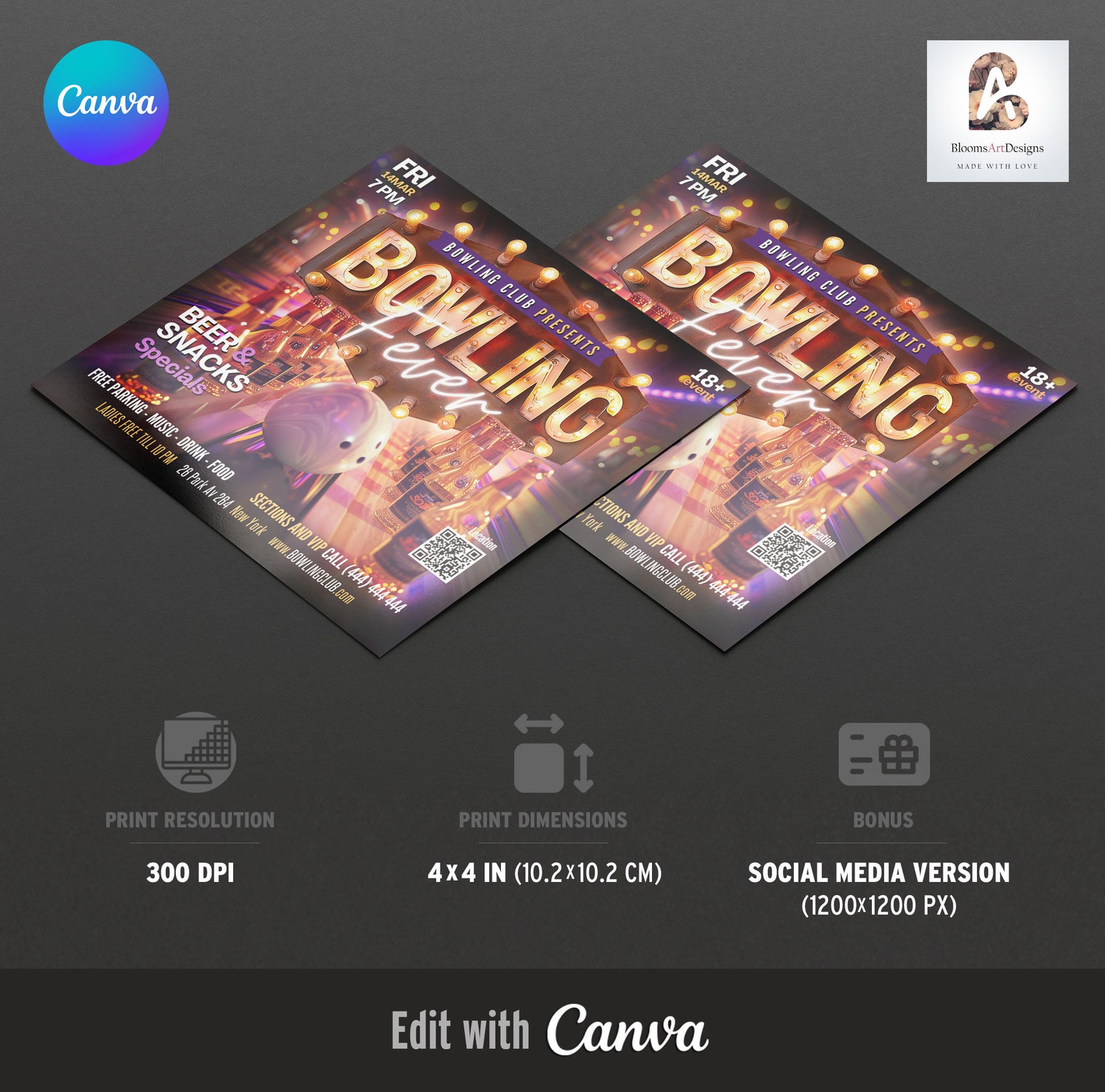 EDITABLE Canva Bowling Night Flyer, Club Flyer, Bowling Club ...