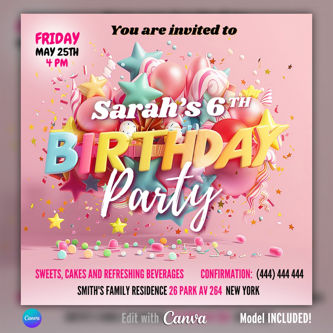 EDITABLE Canva Birthday Party Invitation, Children's Birthday, Kid's ...