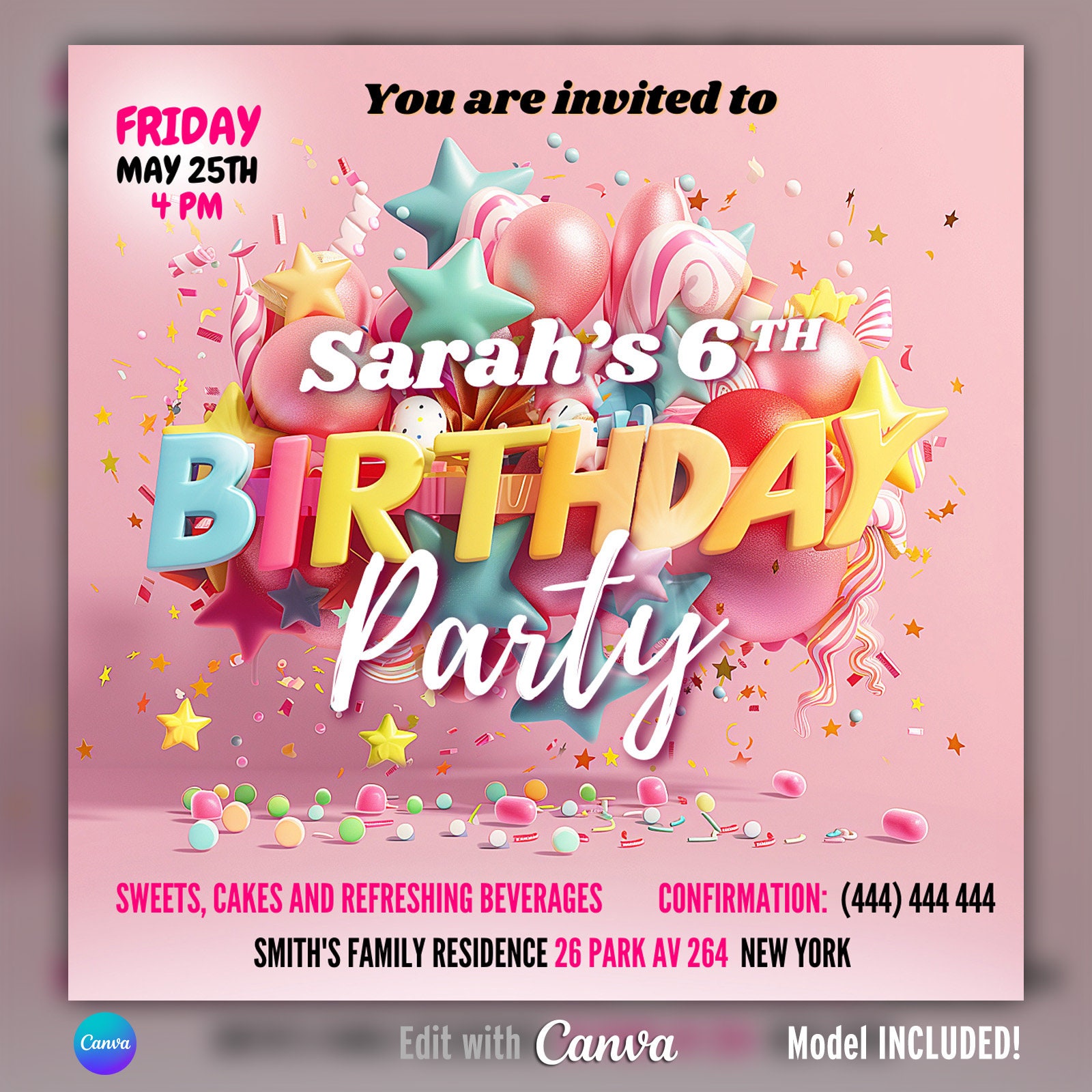 EDITABLE Canva Birthday Party Invitation, Children's Birthday, Kid's ...