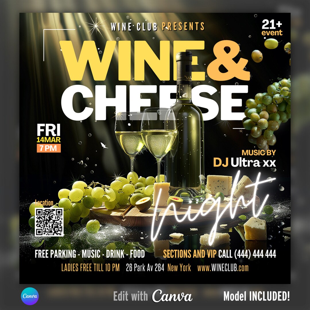 EDITABLE Canva Flyer, Night Club Flyer, Wine Tasting Flyer, Cheese ...