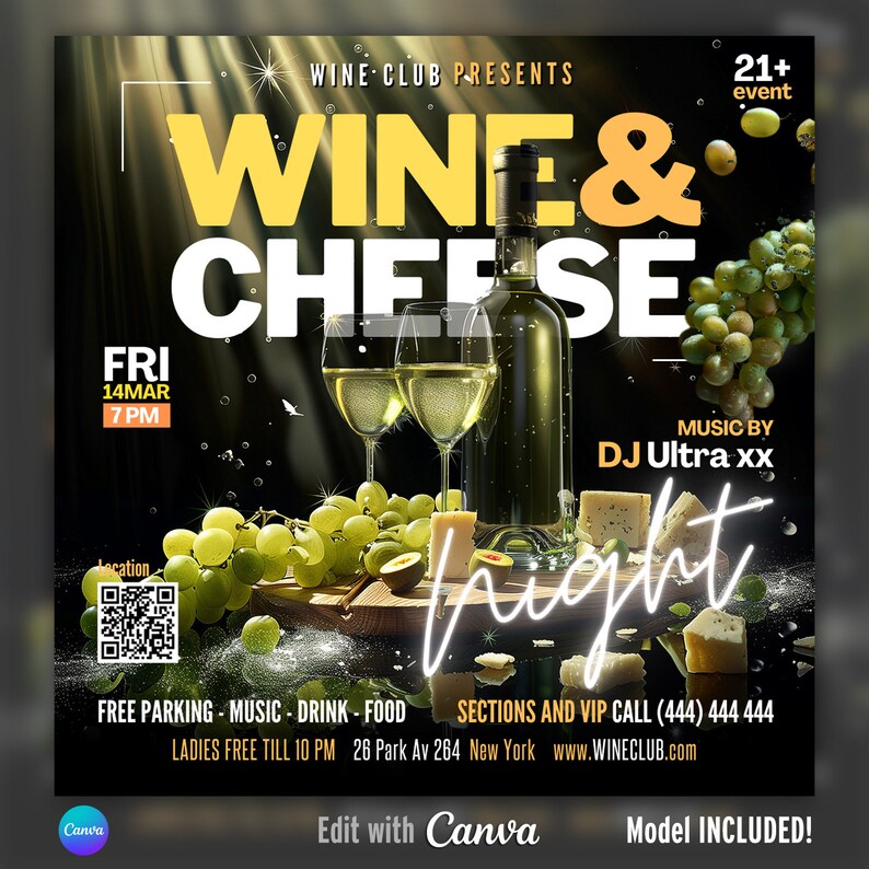 EDITABLE Canva Flyer, Night Club Flyer, Wine Tasting Flyer, Cheese ...