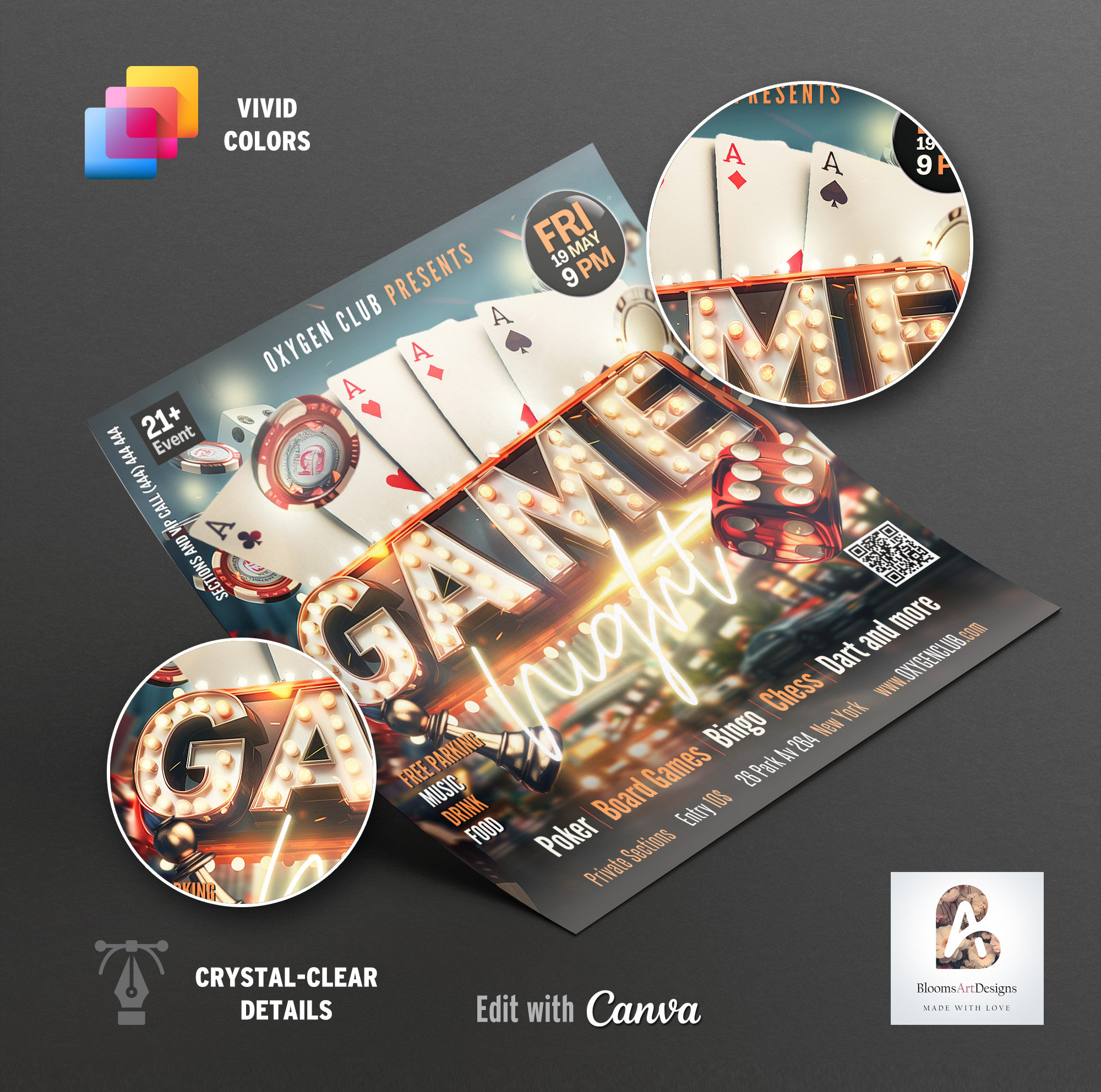 EDITABLE Canva Game Night Flyer, Club Flyer, Night Club, Adult Event ...