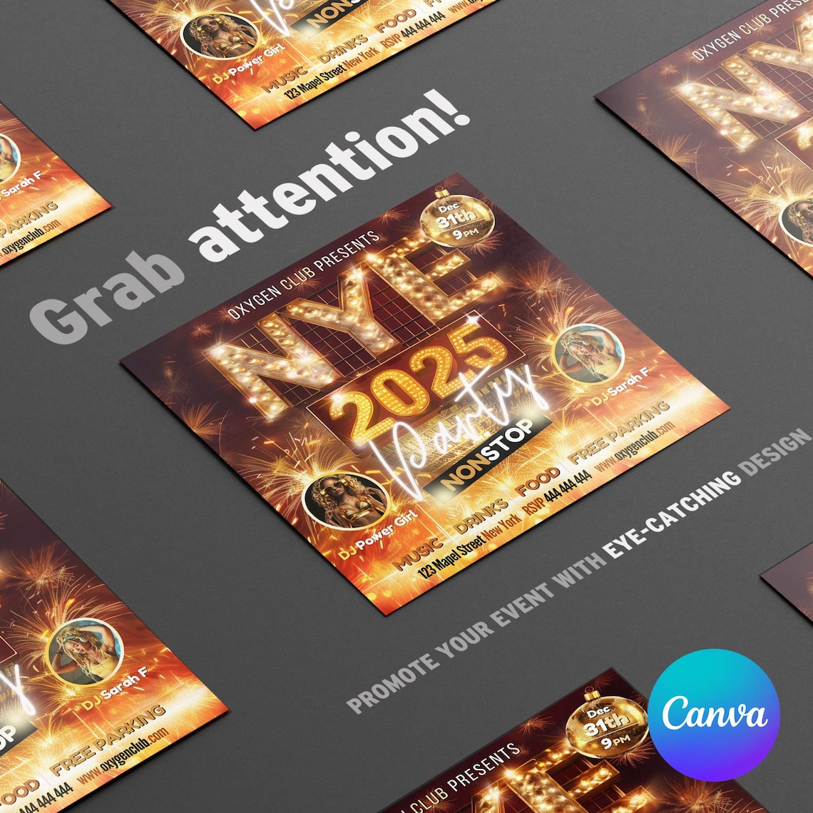 EDITABLE Canva Flyer, Club Flyer, New Year Party, New Year's Eve, Event ...