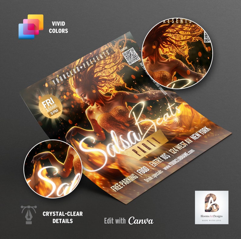 EDITABLE Canva Salsa Party Flyer, DIY Template, Night Club Event, Salsa ...