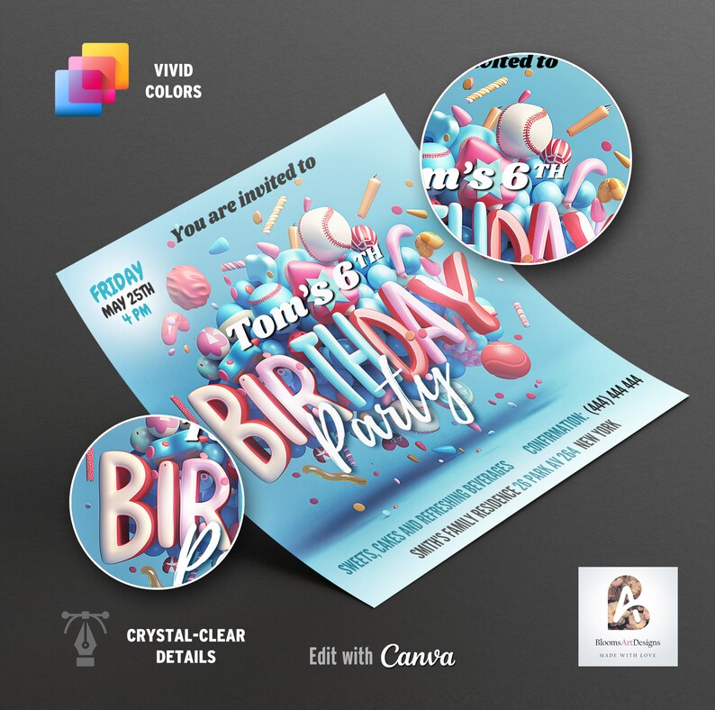 EDITABLE Canva Birthday Party Invitation, Children's Birthday, Kid's ...