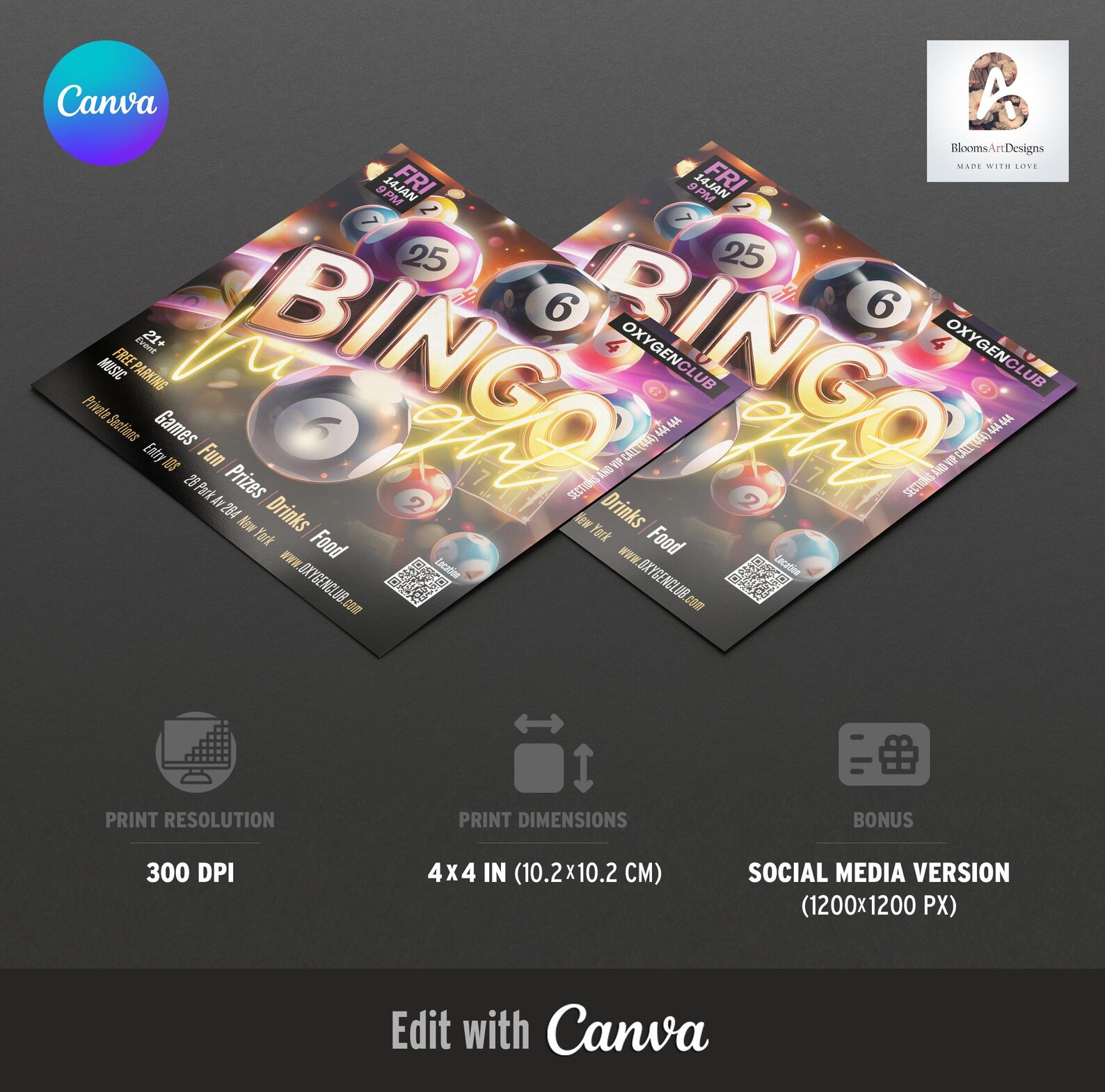 EDITABLE Canva Bingo Night Flyer, Club Flyer, Night Club, Adult Event ...